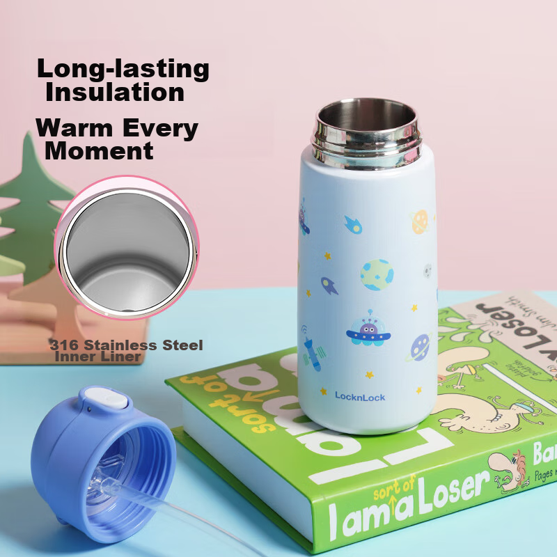 LOCK&LOCK Children's Straw Insulated Cup, Baby 316 Stainless Steel Water Bottle, Large Capacity Portable Water Jug for Students, 500ml, Pink