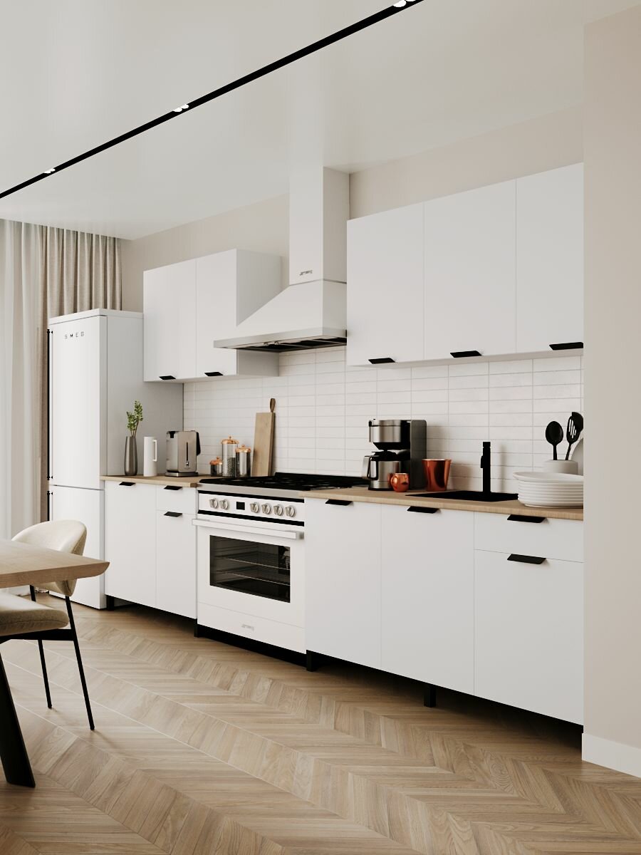 Кухня модульная МРКГ7 Венера 2,5 м Белый/Белый/ст. Дуб вотан 2500х600х2170 мебельный РАЙ