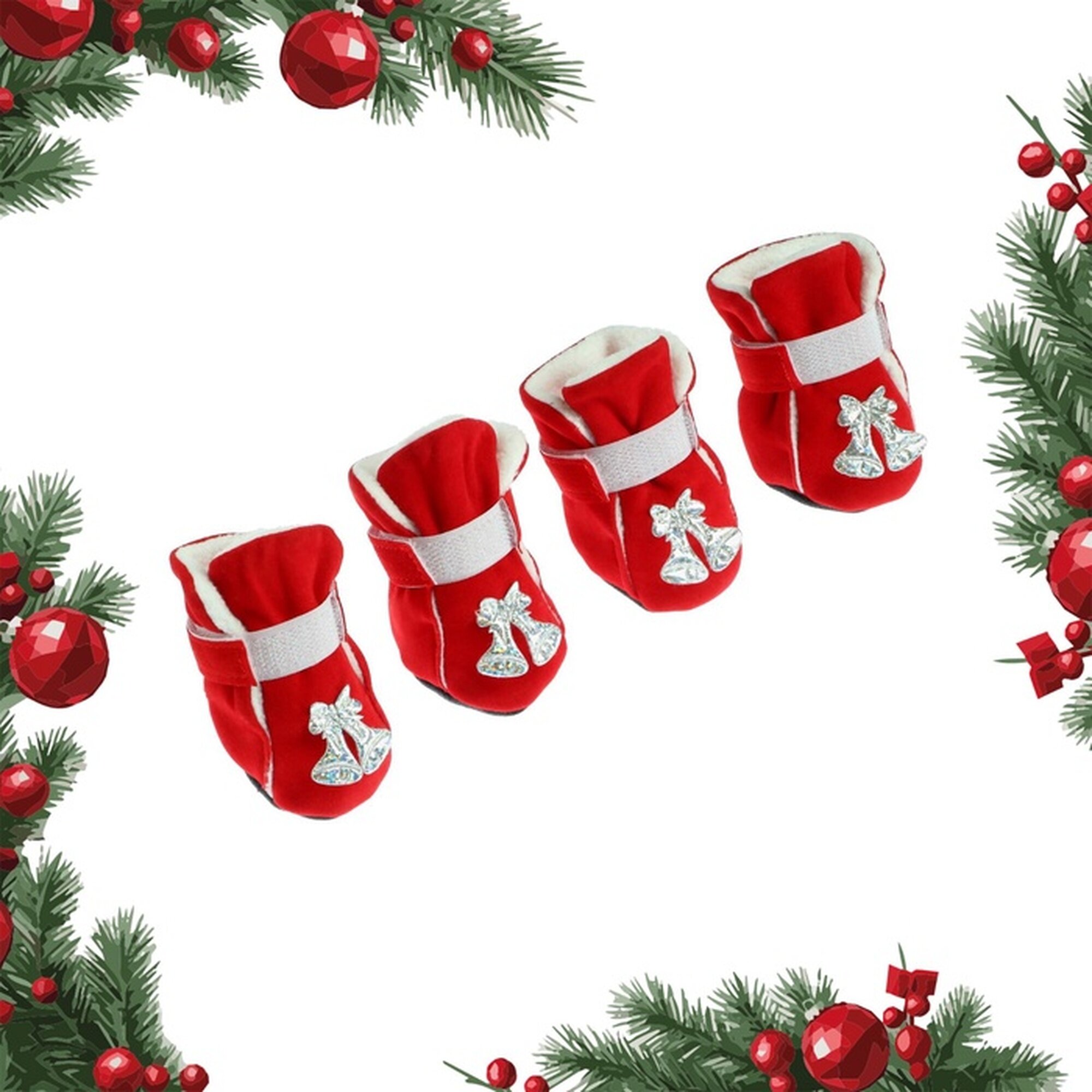 Ботинки Сима-ленд "Бубенцы", для собак, размер S, водоотталкивающие, красные