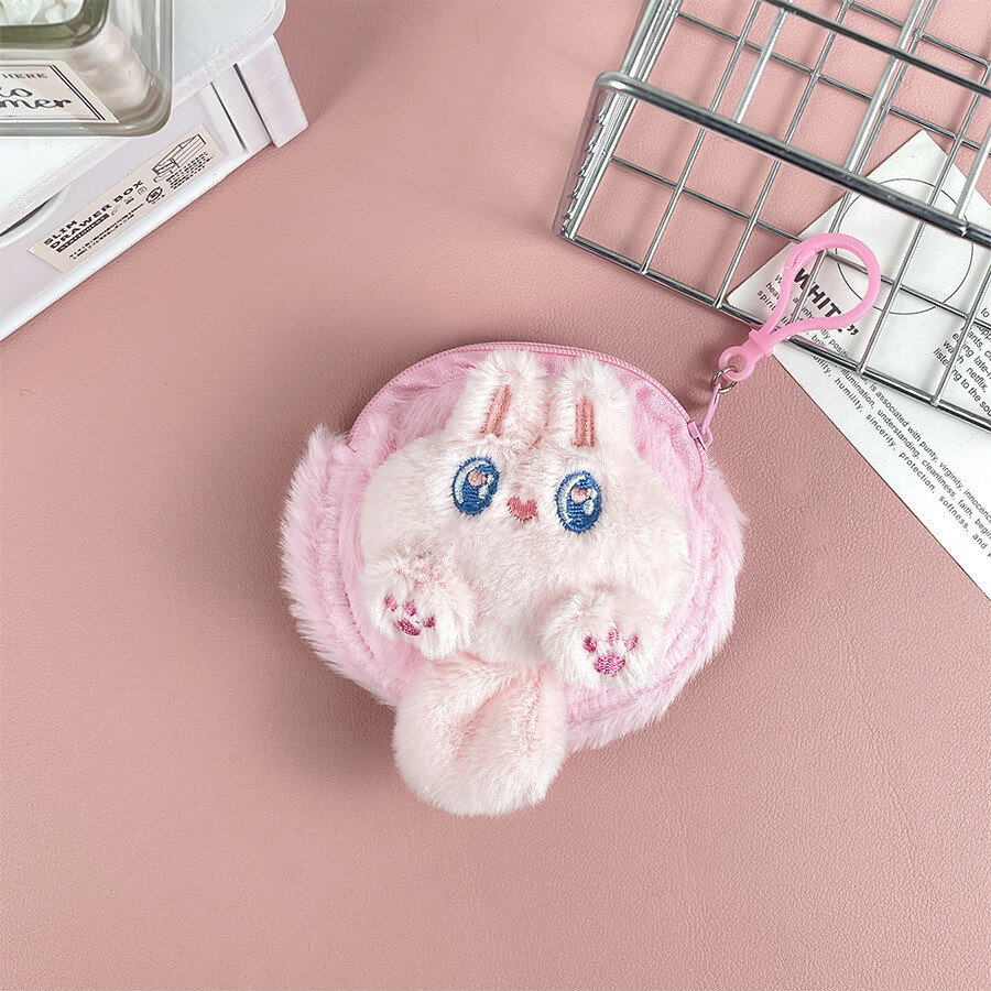 Мягкий мини-кошелек с плюшевым животным для хранения монет и наушников с брелоком