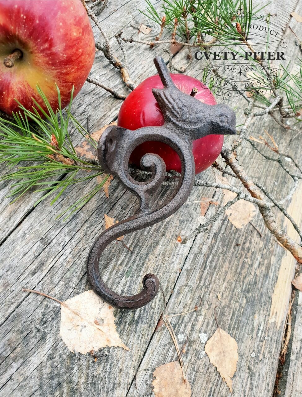 Крючок декоративный, настенный, "Птица", чугун