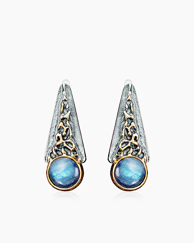 Серьги, серебро, 925 проба, чернение, золочение, лабрадорит