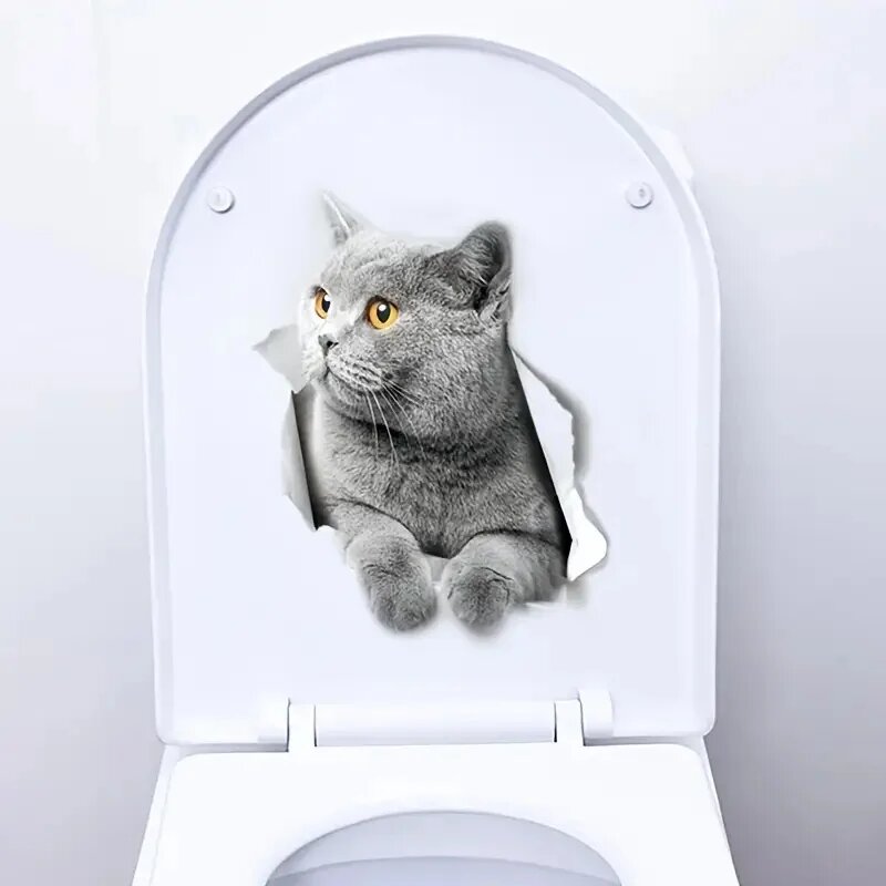 3D Cat сверление отверстий самоклеящиеся наклейки для унитаза, съемная наклейка на стену, многоразовая наклейка из ПВХ для крышки унитаза, декор для ванной комнаты