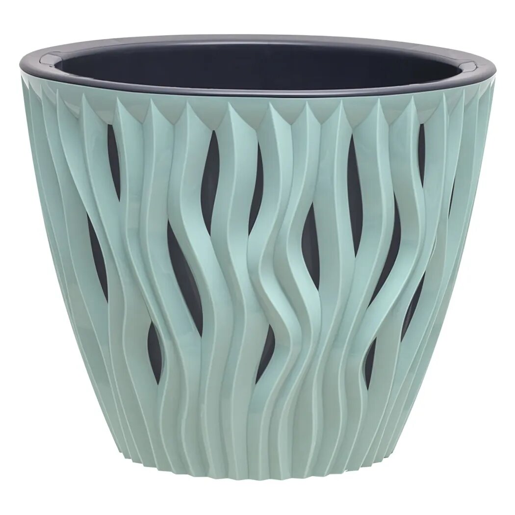 Кашпо для цветов «Вдохновение», пластиковое, 3л, d 19,5см, волнистая текстура, цвет нефрит