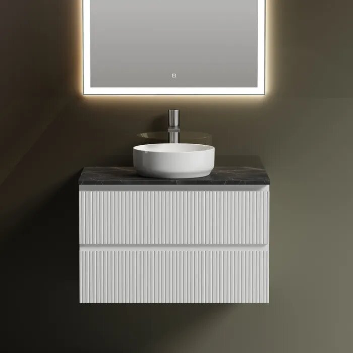 Тумба с раковиной Sancos Snob T 80 см, bianco, столешница черный мрамор, раковина CN6005