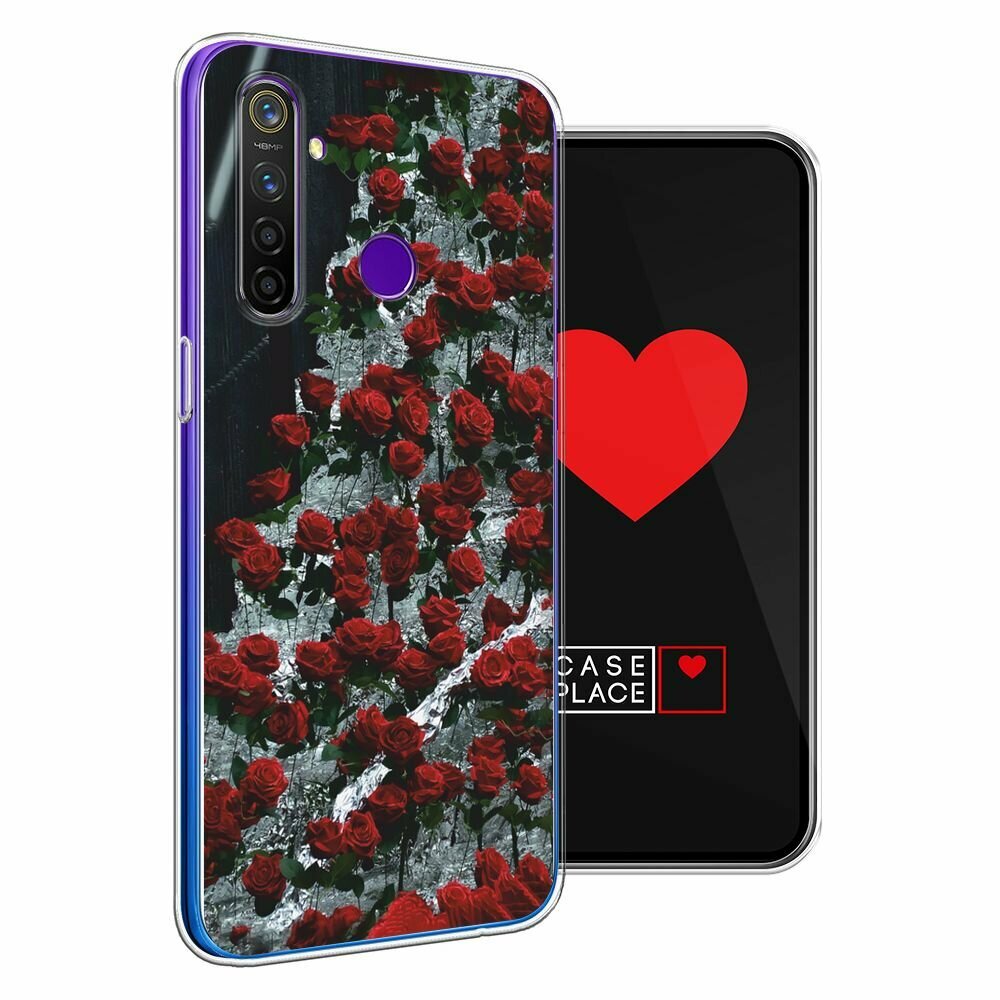 Чехол на Realme 5 Pro / Реалми 5 Про с принтом Цветущие алые розы — фото 1