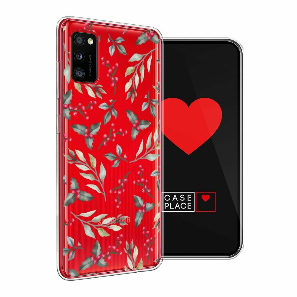 Чехол на Samsung Galaxy A41 / Самсунг Галакси А41 с принтом Зимние ягоды паттерн, прозрачный — фото 1
