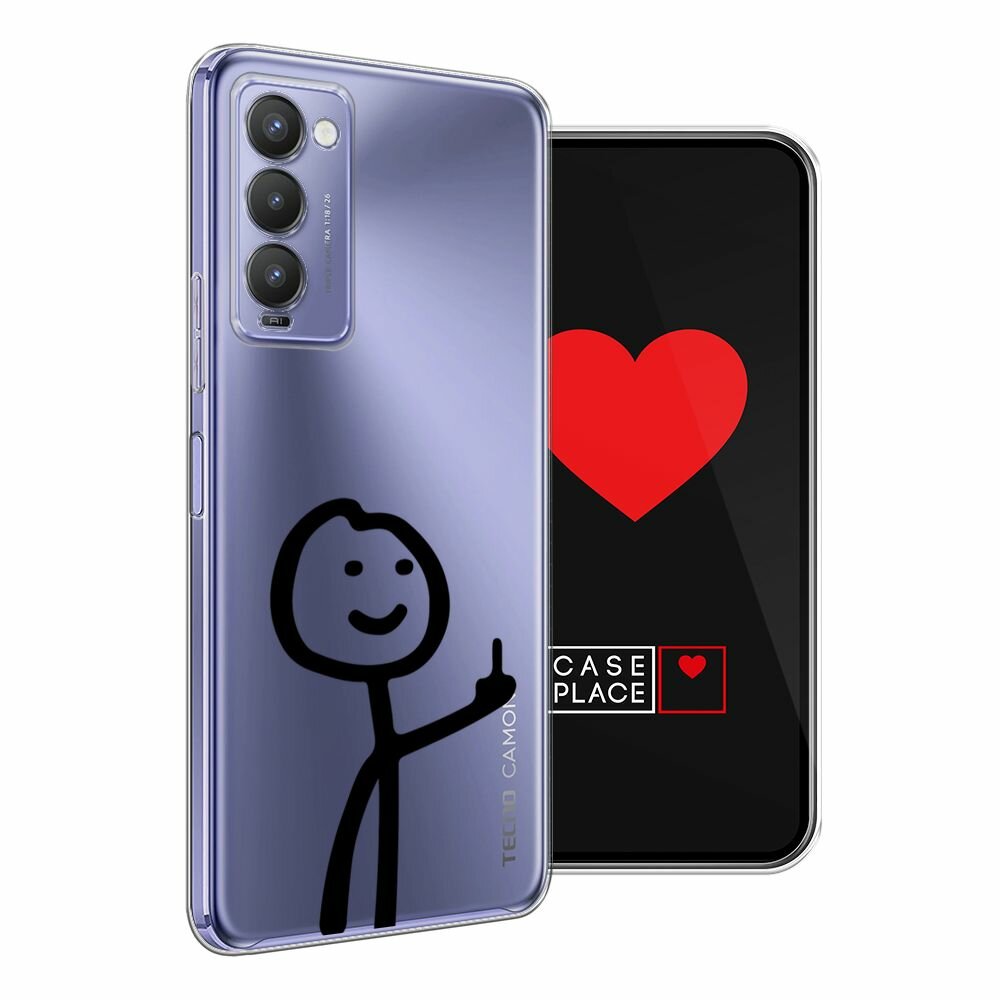 Чехол на Tecno Camon 18/18T / Текно Камон 18/18T с принтом "Неприличный человечек чёрный", прозрачный — фото 1