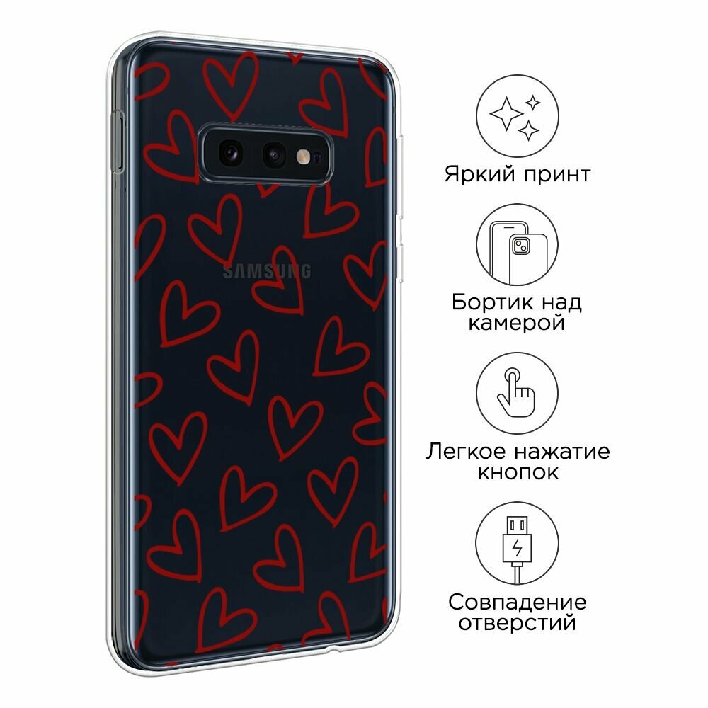 Чехол на Samsung Galaxy S10E / Самсунг Галакси S10E с принтом "Little hearts doodles 2 - 14 февраля", прозрачный — фото 1