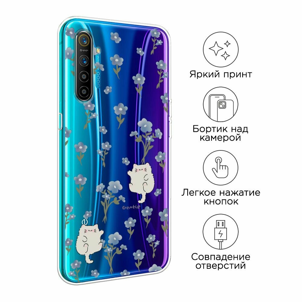 Чехол на Realme XT / Реалми XT с принтом "Gentle cats", прозрачный — фото 1