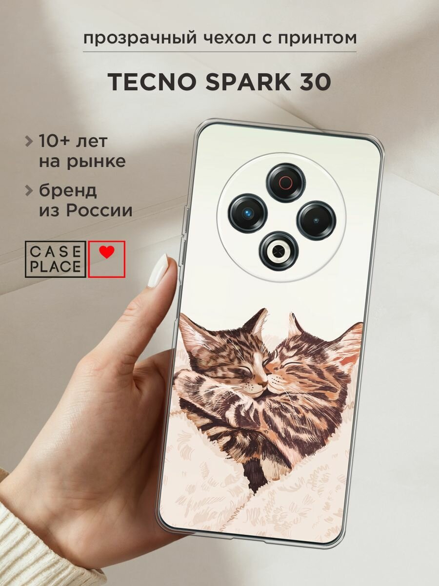 Чехол на Tecno Spark 30 / Текно Спарк 30 с принтом "Влюбленные котейки - 14 февраля"