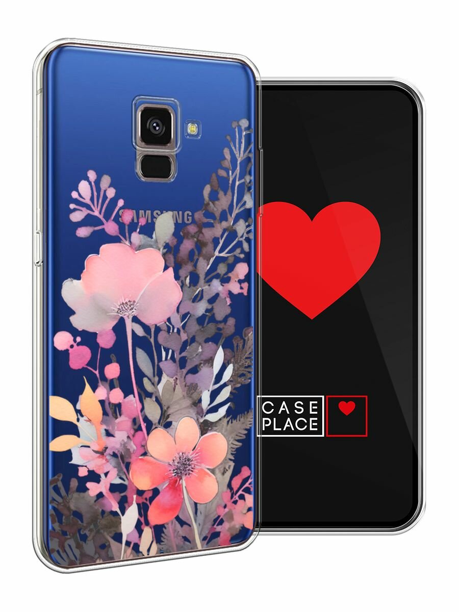 Чехол на Samsung Galaxy A8 2018 / Самсунг Галакси А8 2018 с принтом "Лиловые полевые цветы", прозрачный — фото 1