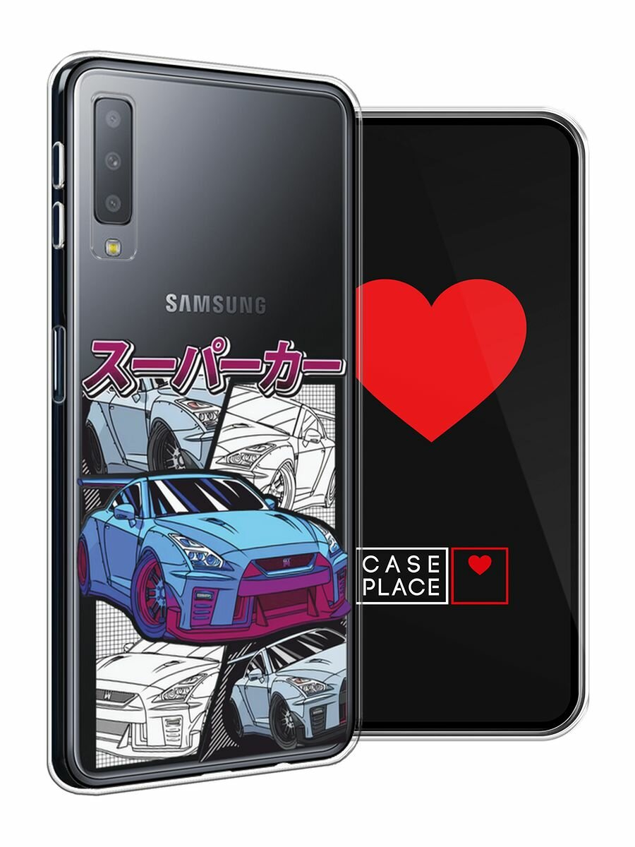 Чехол на Samsung Galaxy A7 2018 / Самсунг Галакси А7 2018 с принтом "JDM коллаж", прозрачный — фото 1