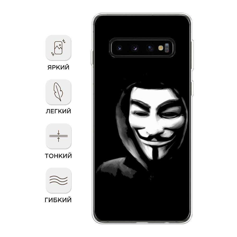 Чехол на Samsung Galaxy S10 + / Самсунг Галакси S10 Плюс с принтом "Анонимус" — фото 1
