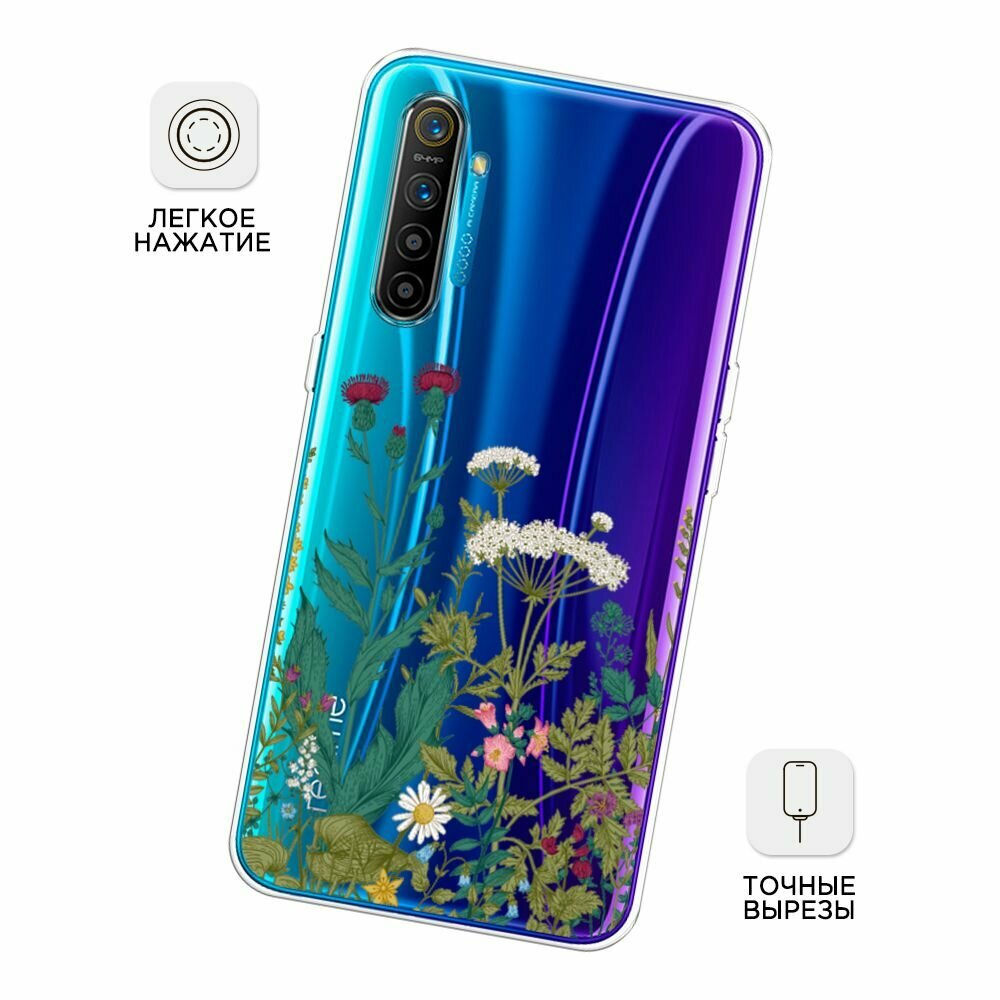 Чехол на Realme XT / Реалми XT с принтом "Дикие полевые цветы", прозрачный — фото 1