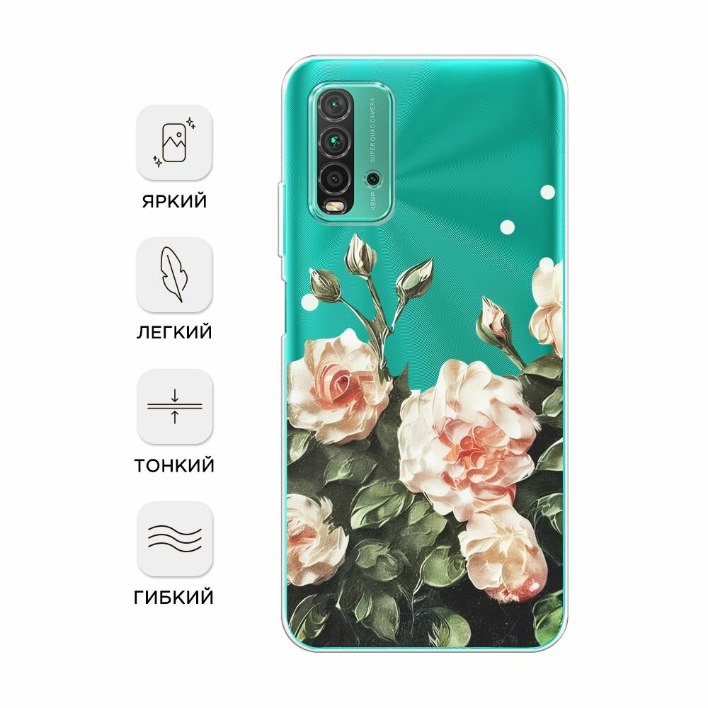 Чехол на Xiaomi Redmi 9T / Сяоми Редми 9Т с принтом "Цветочная картина 2", прозрачный — фото 1