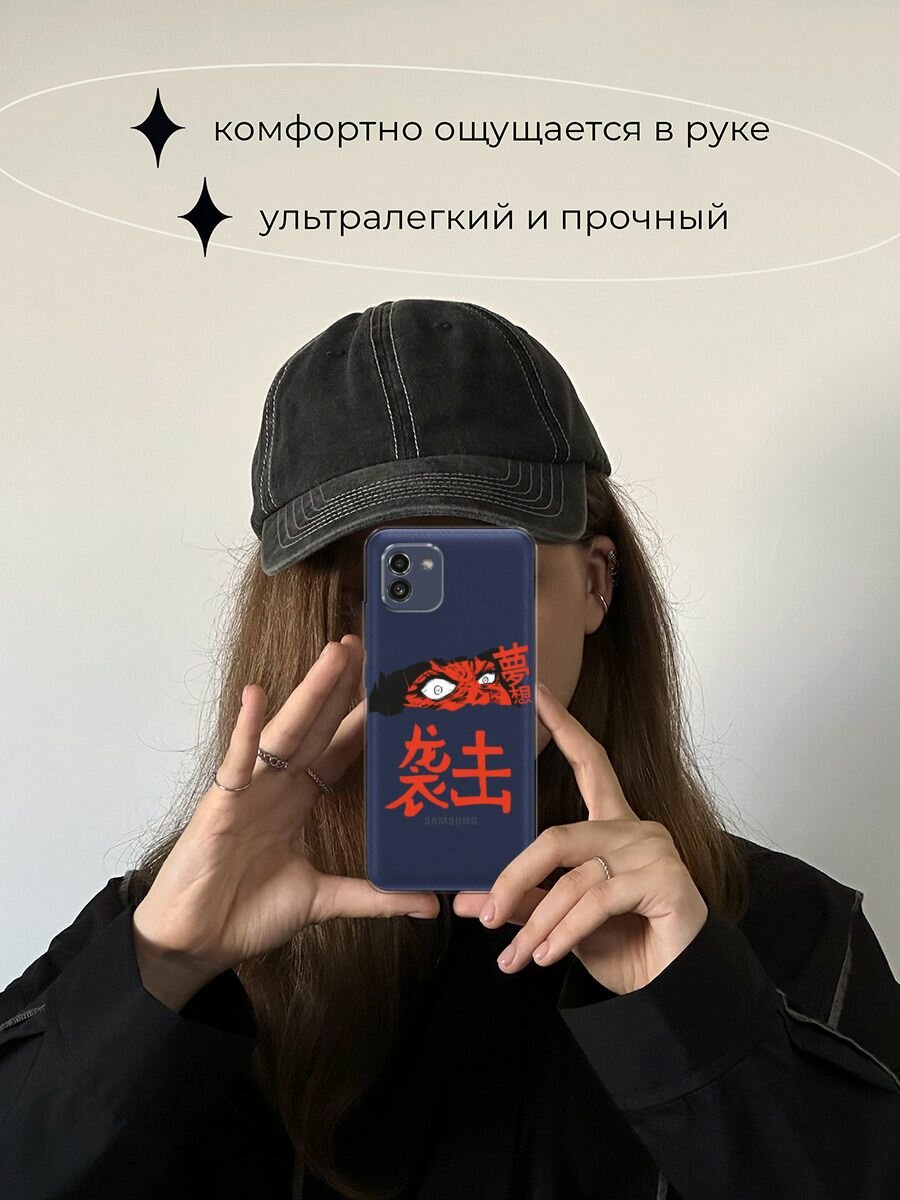 Чехол на Samsung Galaxy A03 / Самсунг Галакси А03 с принтом "Anime attack", прозрачный — фото 1