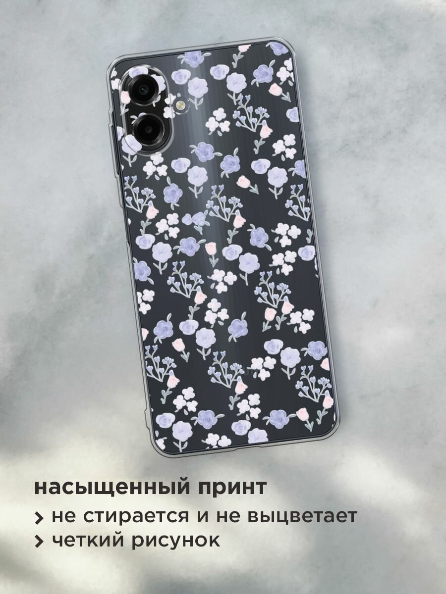 Чехол на Samsung Galaxy A07/A08 / Самсунг А07/А08 с принтом "Сиреневые розы паттерн", прозрачный — фото 1