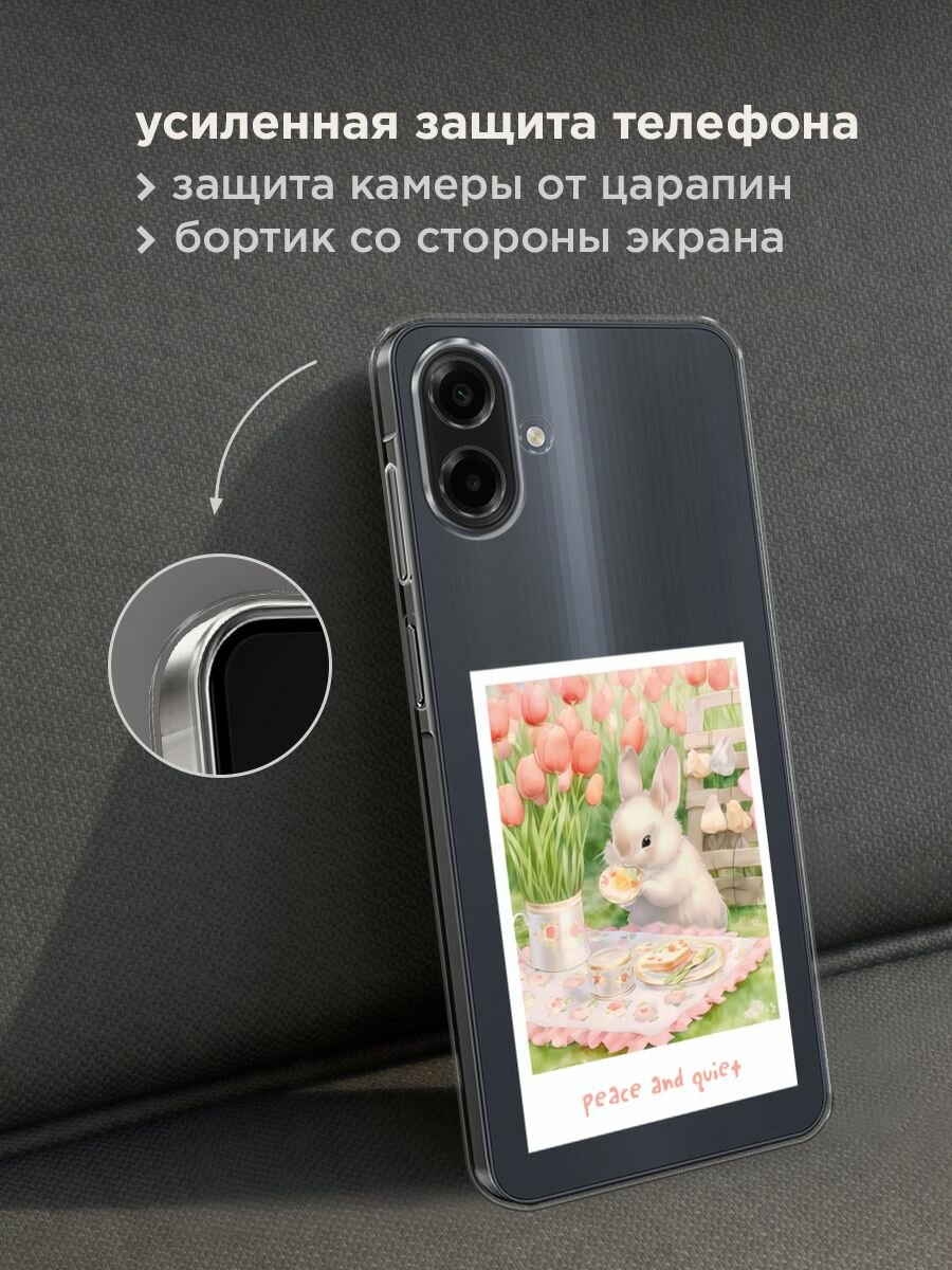 Чехол на Samsung Galaxy A07 / Самсунг А07 с принтом "Кролик на пикнике", прозрачный — фото 1