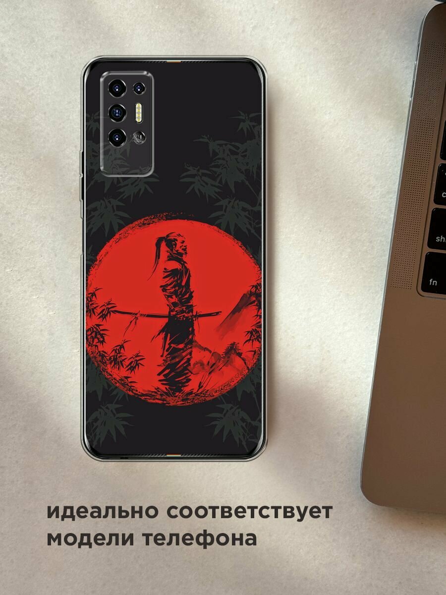 Чехол на Tecno Pova 2 / Текно Пова 2 с принтом "Самурай на красном фоне" — фото 1