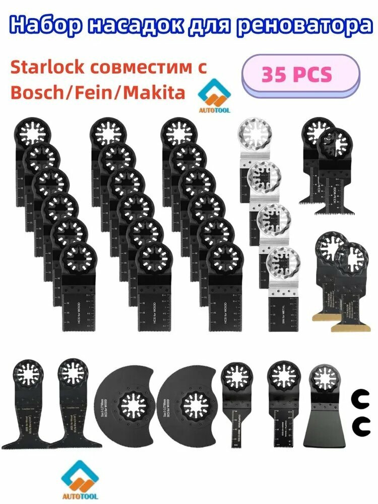 Набор насадок для реноватора, Starlock совместим с Bosch/Fein/Makita, 35 шт