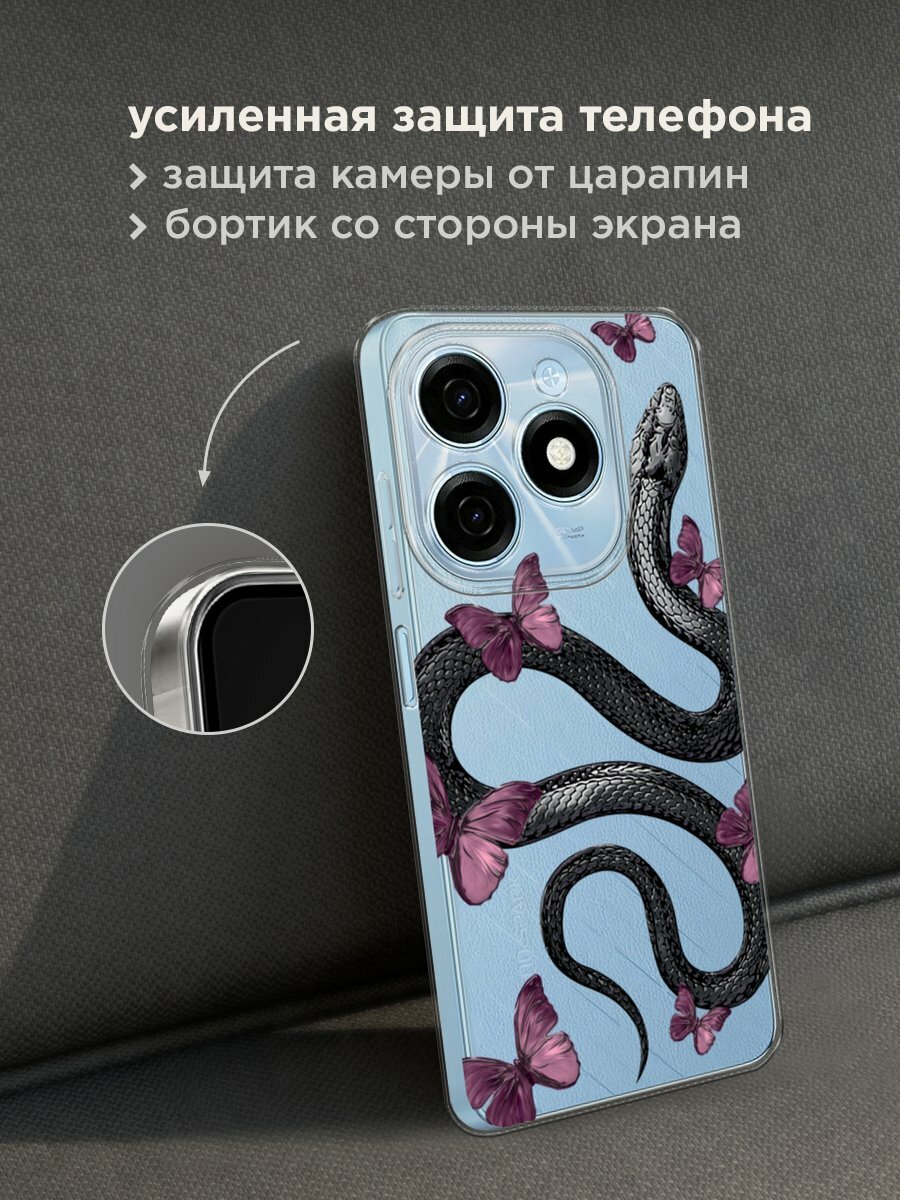 Чехол на Tecno Spark 20 / Текно Спарк 20 с принтом "Snake and butterflies 2" — фото 1