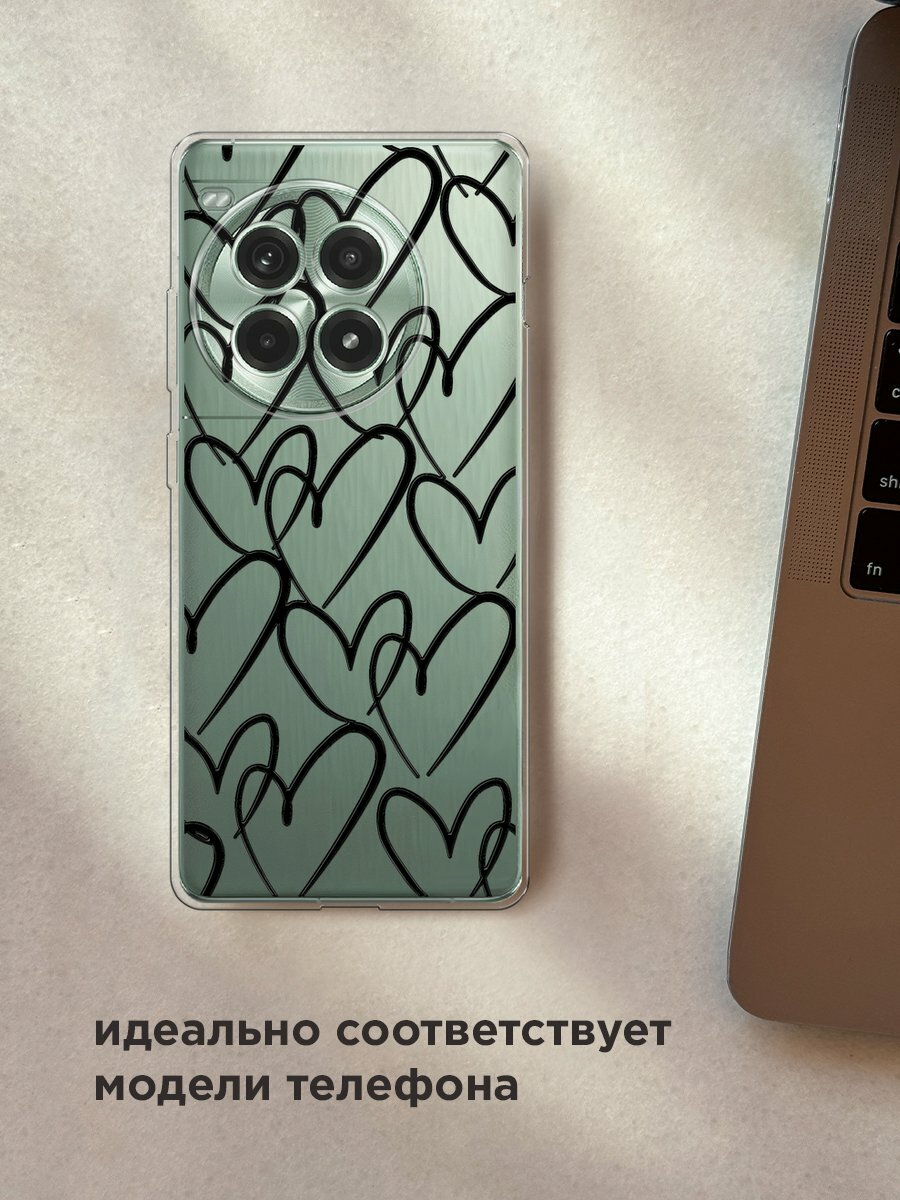 Чехол на OnePlus Ace 3 Pro / Ван Плас Эйс 3 Про с принтом "Hearts doodle black 1" — фото 1