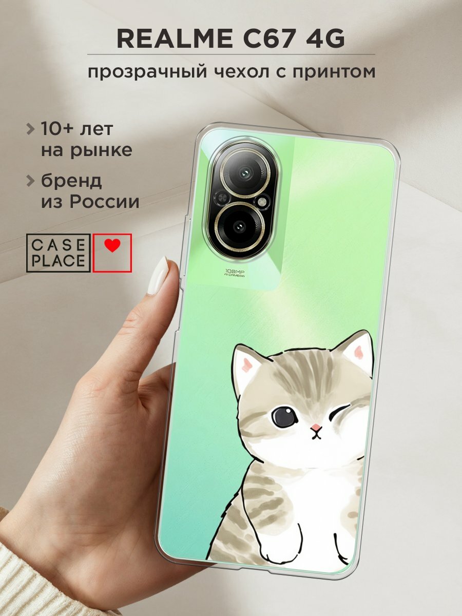 Чехол на Realme C67 4G / Реалми C67 4G с принтом "Пухлый котик", прозрачный