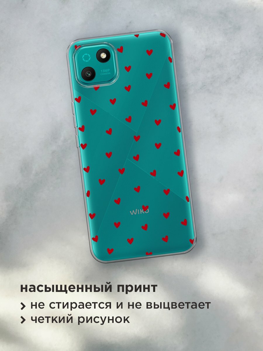 Чехол на Wiko T10 / Вико Т10 с принтом "Red hearts", прозрачный — фото 1
