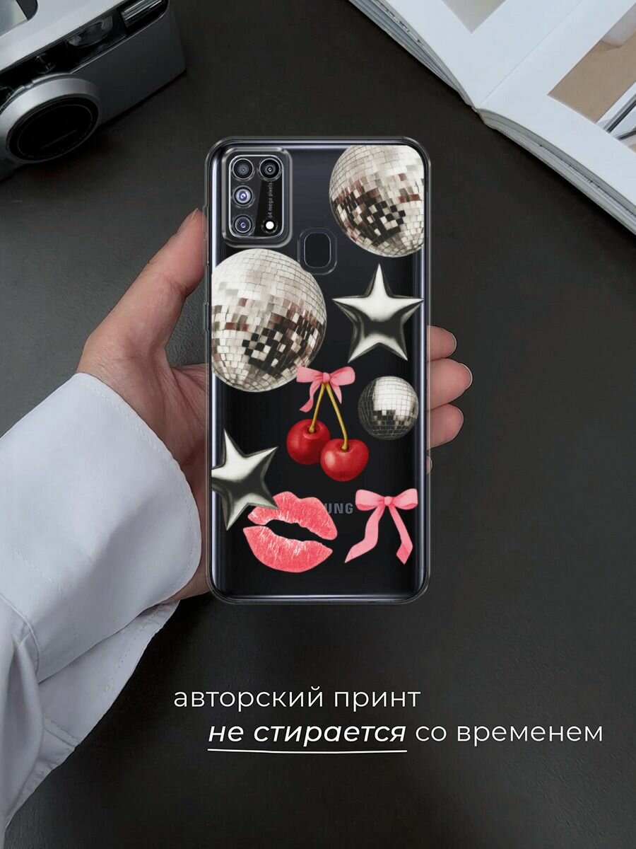 Чехол на Samsung Galaxy M31 / Самсунг Галакси М31 с принтом "Стильная подборка", прозрачный — фото 1