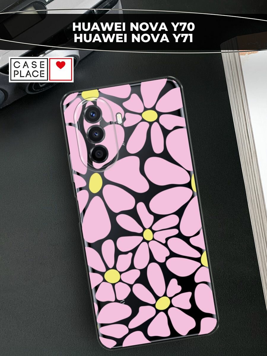 Чехол на Huawei Nova Y70/Y71 / Хуавей Нова Y70/Y71 с принтом "Розовые лепестки 2", прозрачный
