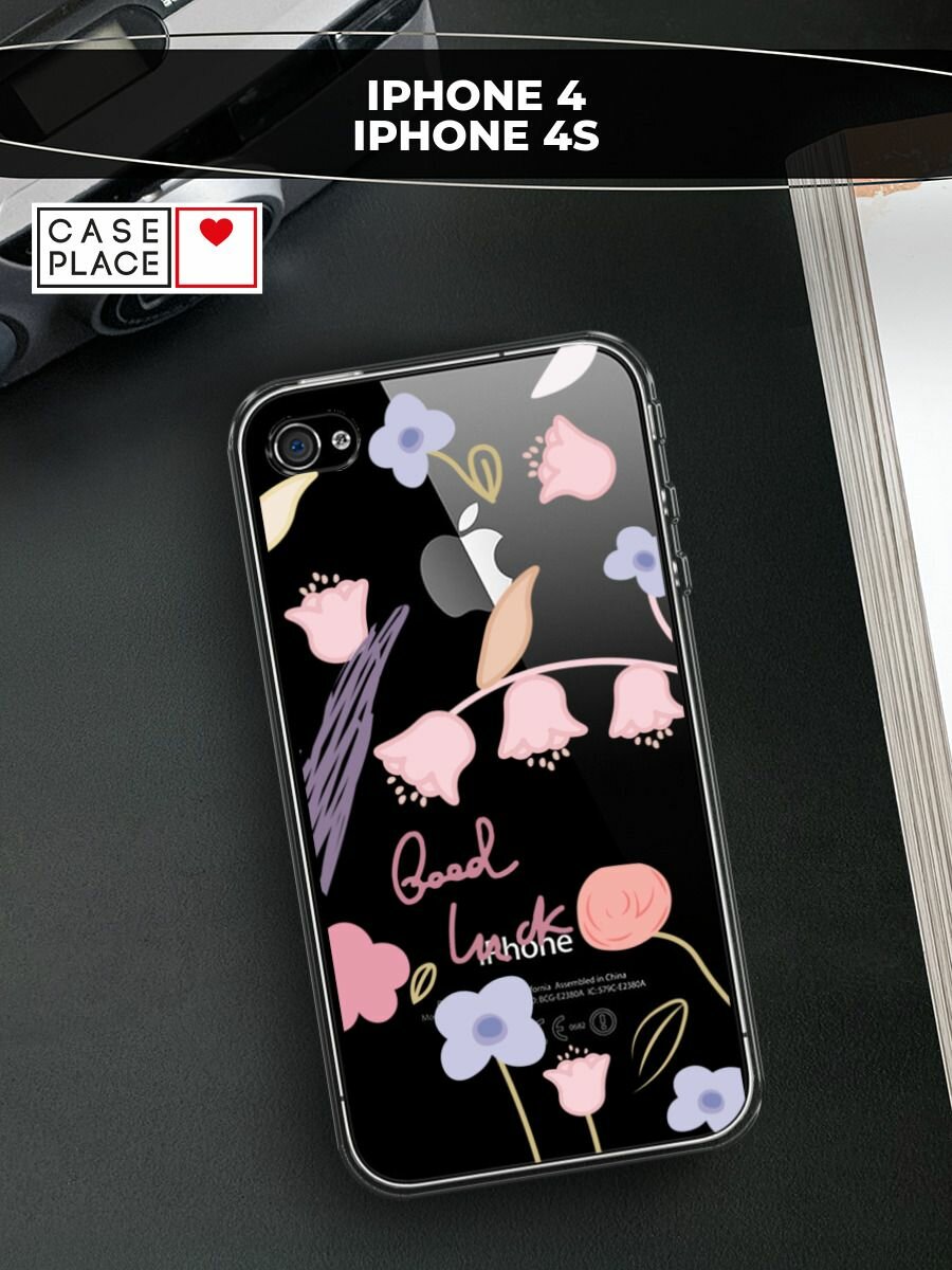 Чехол на Apple iPhone 4/4S / Айфон 4/4S с принтом "Lucky flowers", прозрачный