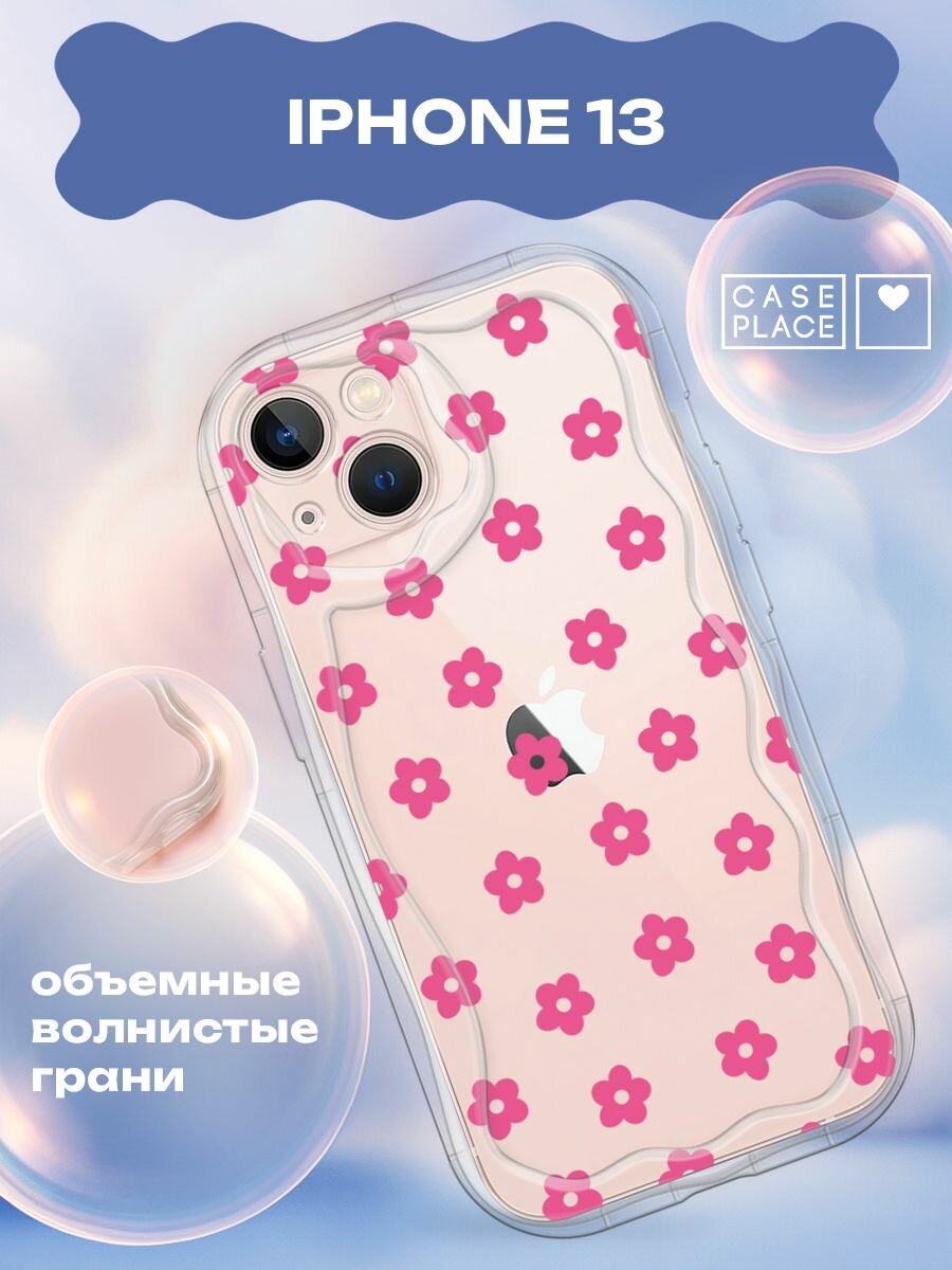 Чехол на Apple iPhone 13 / Айфон 13 с принтом "Розовые цветы паттерн"