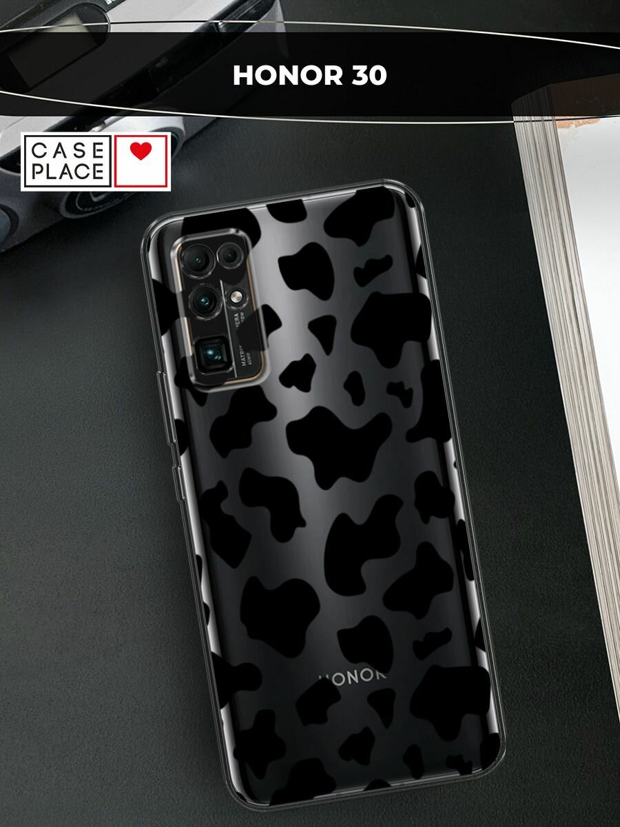 Чехол на Honor 30 / Хонор 30 с принтом "Черные пятна коровы", прозрачный