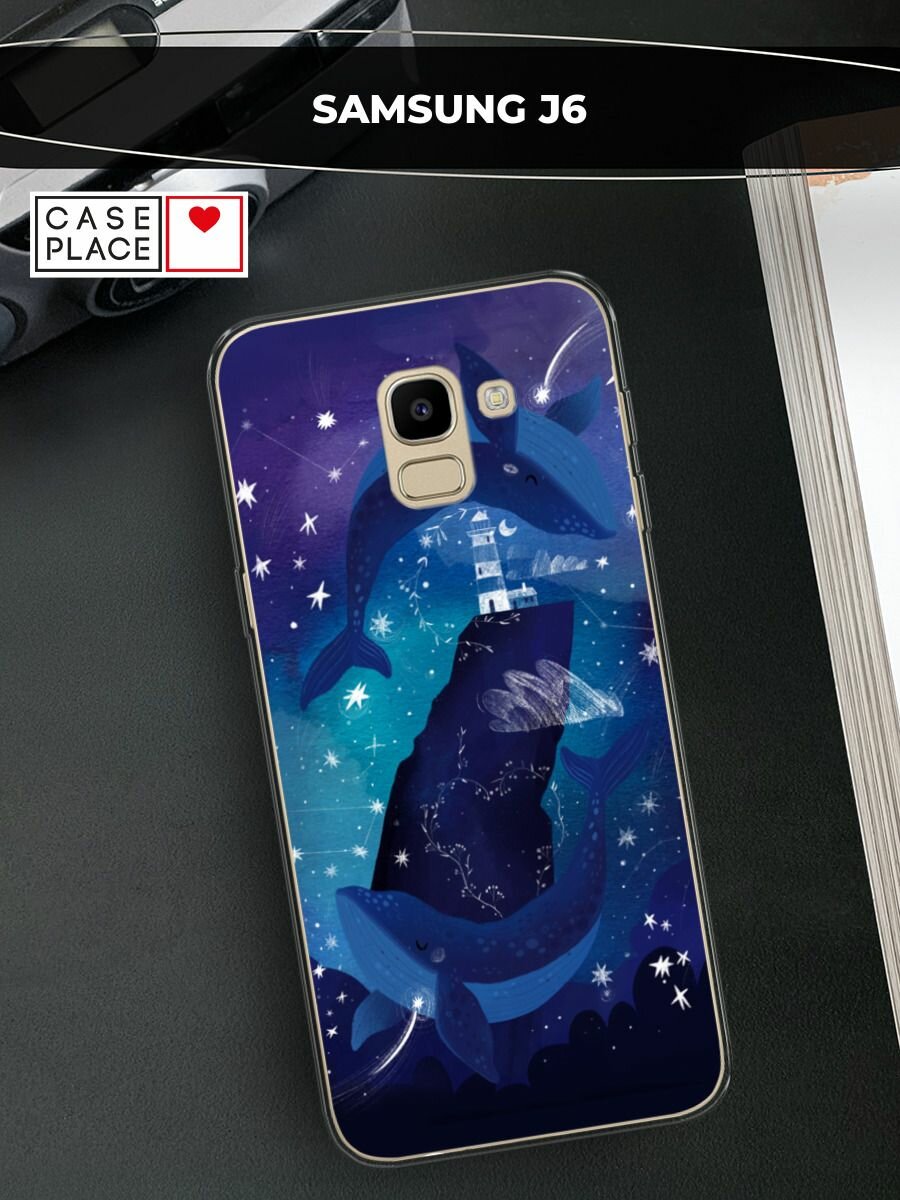 Чехол на Samsung Galaxy J6 2018 / Самсунг Галакси Джей 6 2018 с принтом "Ночные киты"