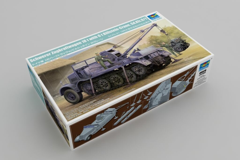 Trumpeter 09576 1:35 Schwerer Zugkraftwagen 18 t БТР полугусеничный автомобиль With 6 t Billstein-Crane Sd.Kfz Кран