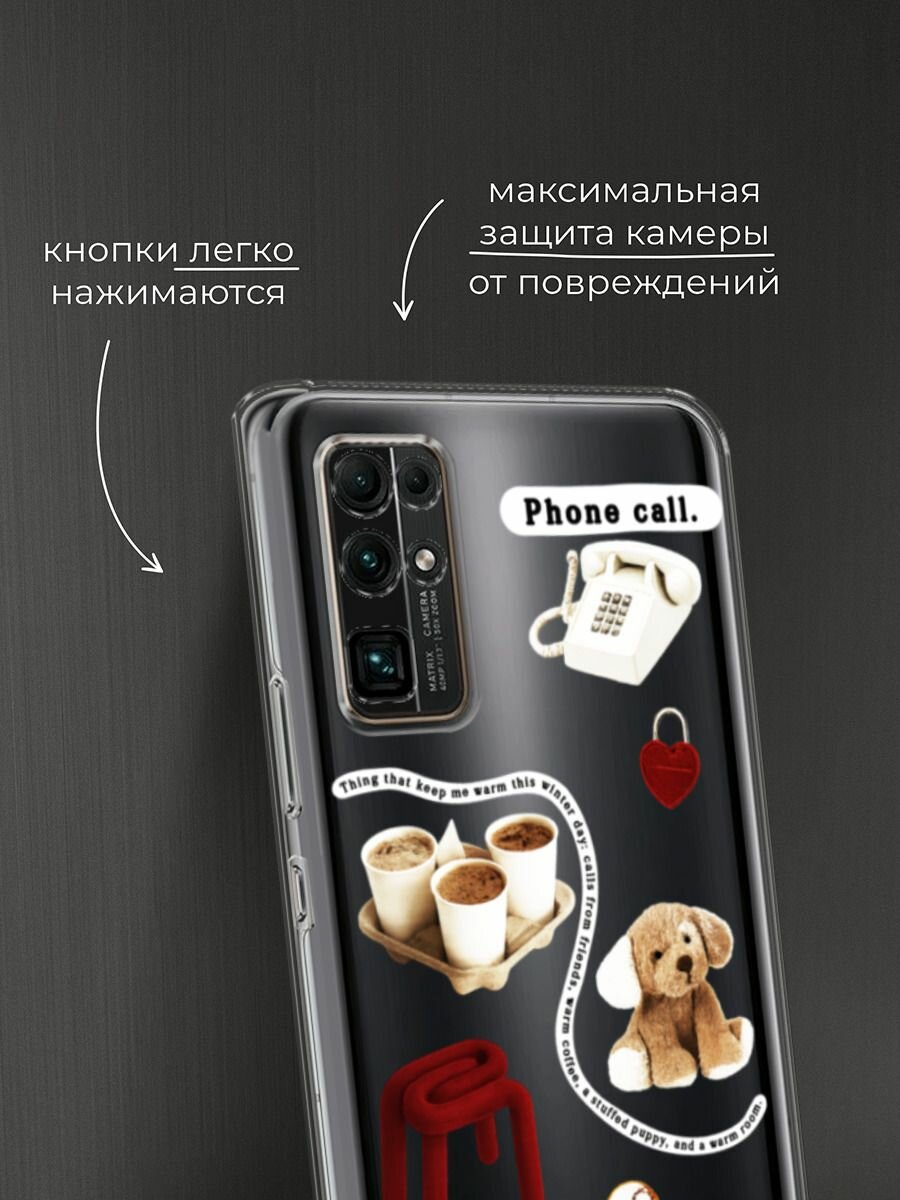 Чехол на Honor 30 / Хонор 30 с принтом "Phone call", прозрачный — фото 1