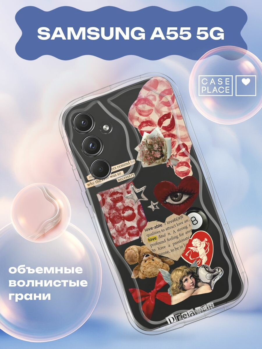 Чехол на Samsung Galaxy A55 5G / Самсунг А55 5G с принтом "Поцелуи и сердца"