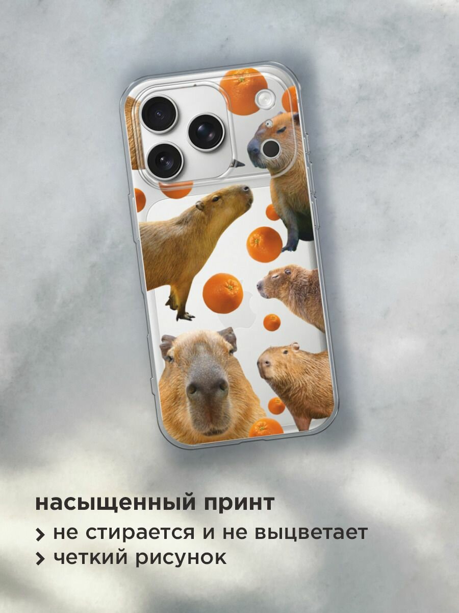 Чехол на Apple iPhone 17 Pro / Айфон 17 Про с принтом "Капибара и апельсины", прозрачный — фото 1