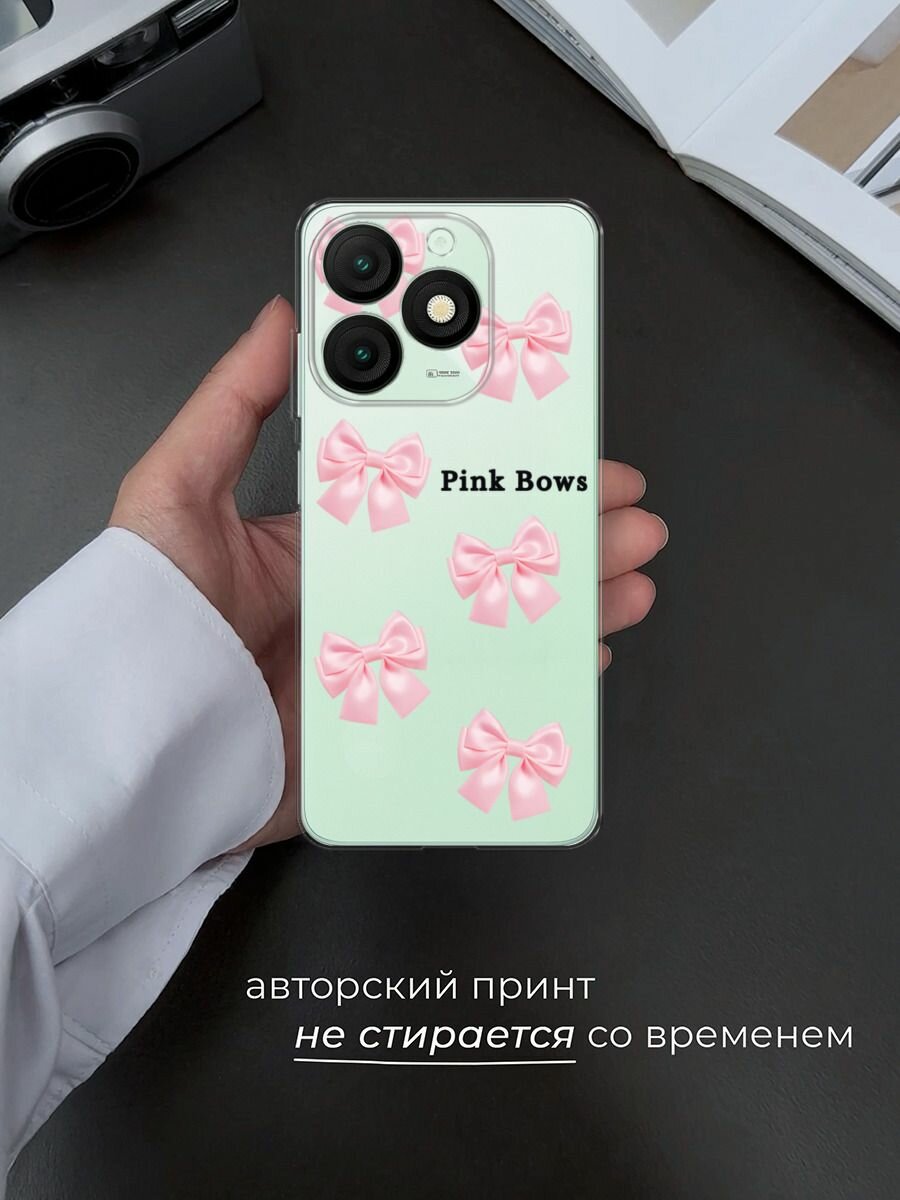 Чехол на Itel A50 / Ител А50 с принтом "Pink Bows", прозрачный — фото 1