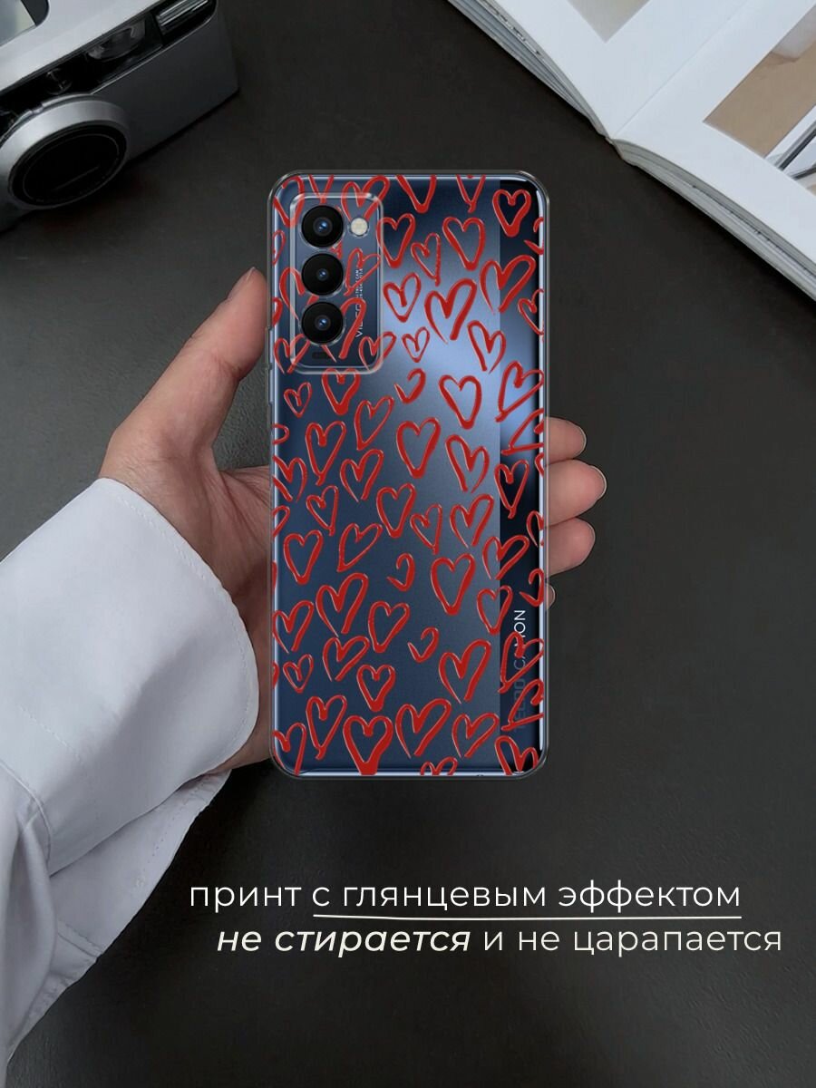 Чехол на Tecno Camon 18P / Техно Камон 18Р с принтом "Легкие бордовые сердечки" — фото 1