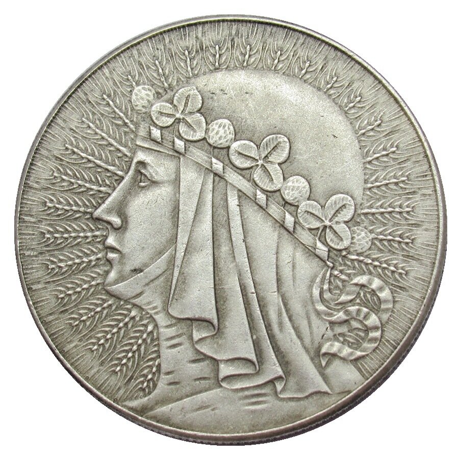 Польская памятная монета 10 злотых 1932-1933 гг, копия, посеребренная медь