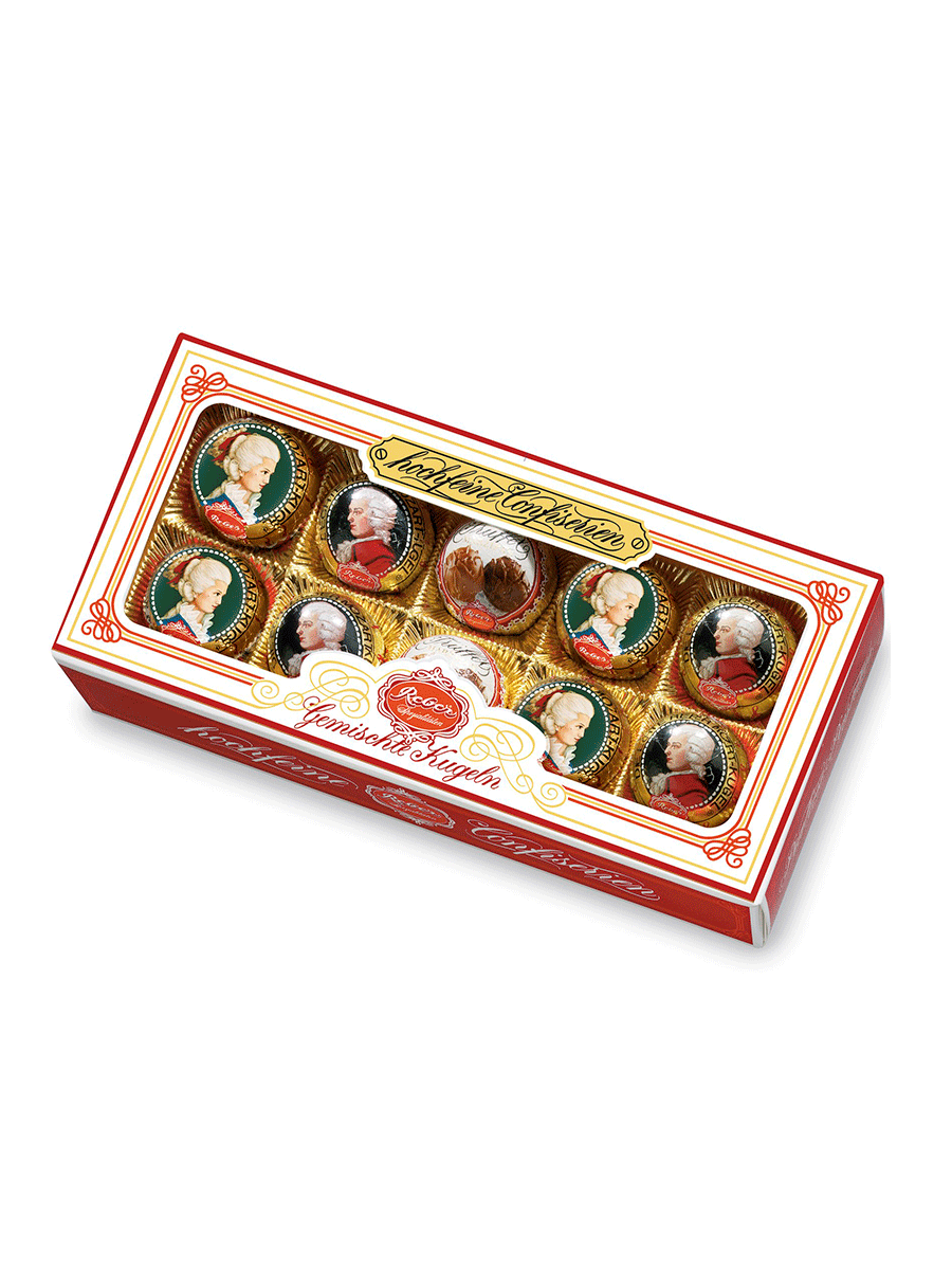 Подарочный набор Reber Mozart с марципаном из горького и молочного шоколада 200 гр.