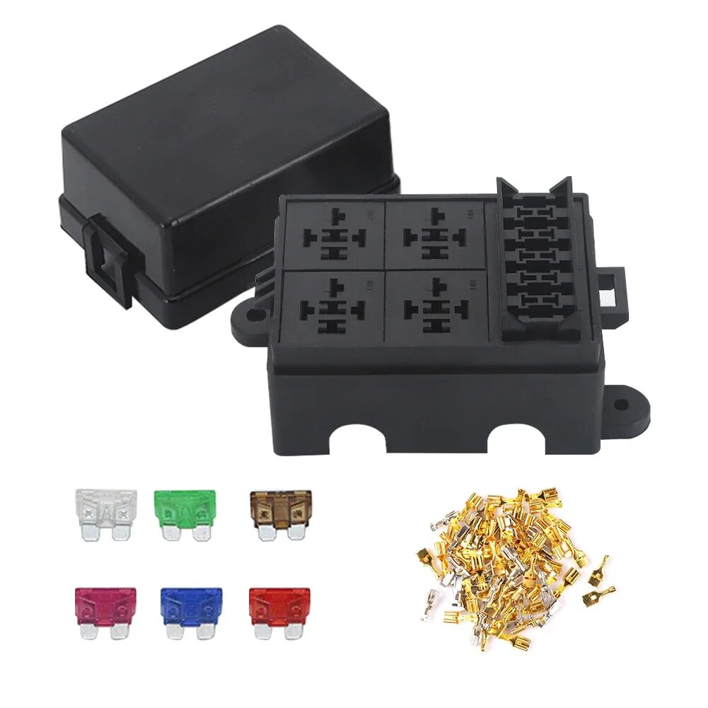 Бесплатная комбинация, 6-позиционный держатель предохранителя для автомобиля, грузовика, 4 держателя реле, схема, стандартный держатель реле предохранителя ATO, реле 12 В, 40 А, Box Fuse Terminals