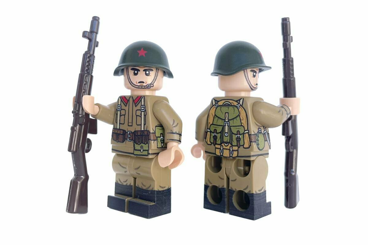 Минифигурка коллекционная совместимая с лего с эксклюзивным принтом Советский солдат в разгрузке СВТ