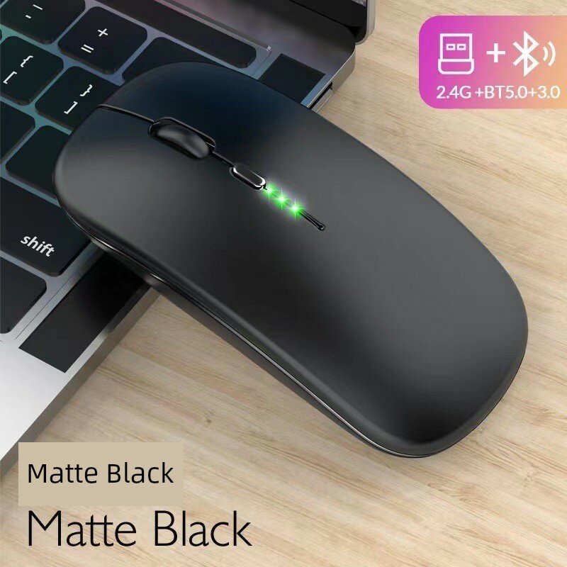 Бесшумная перезаряжаемая двухрежимная беспроводная мышь Bluetooth для офиса, ноутбука, мобильного телефона, планшета,