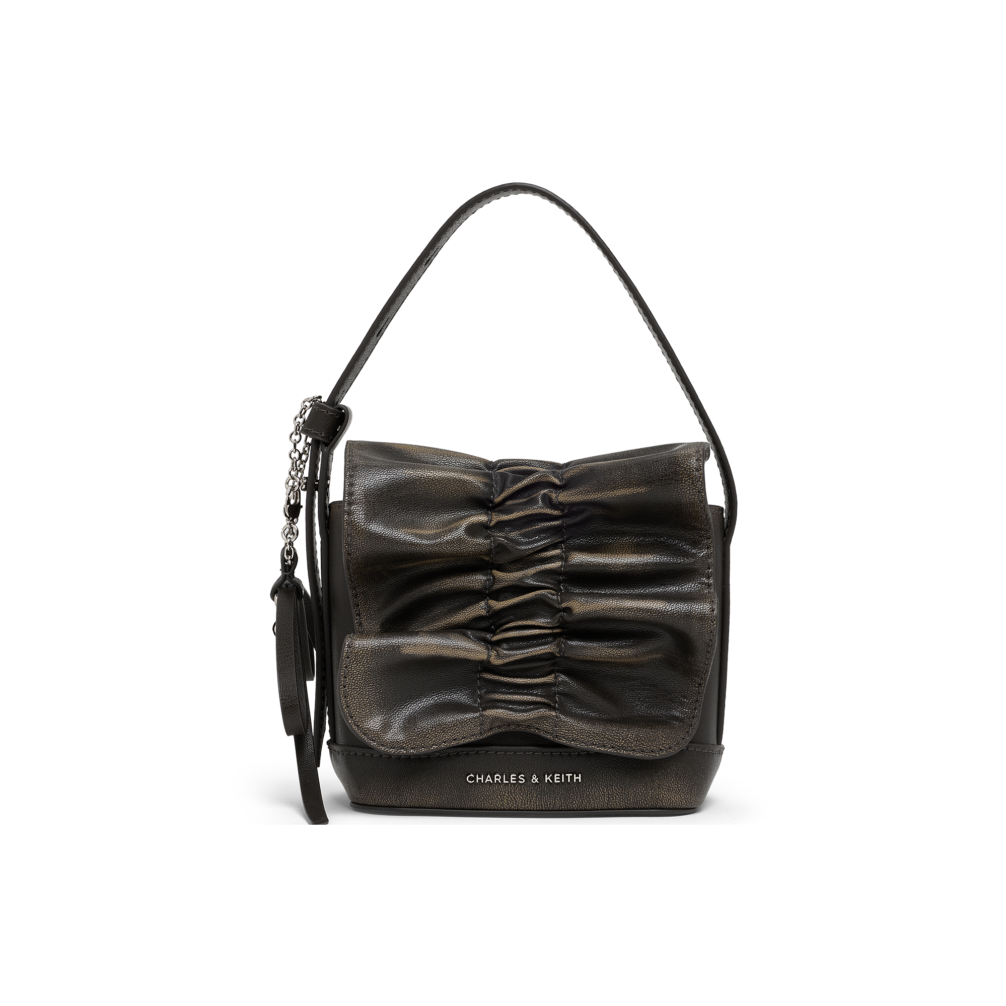 Сумка CHARLES & KEITH, фактура плетеная, коричневый