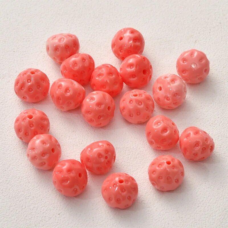 Бусины из искусственного кораллового клубники для изготовления ювелирных изделий, бусины с отверстием россыпью для браслетов, ожерелий, сережек, аксессуары, 10 шт, 12 х10 мм