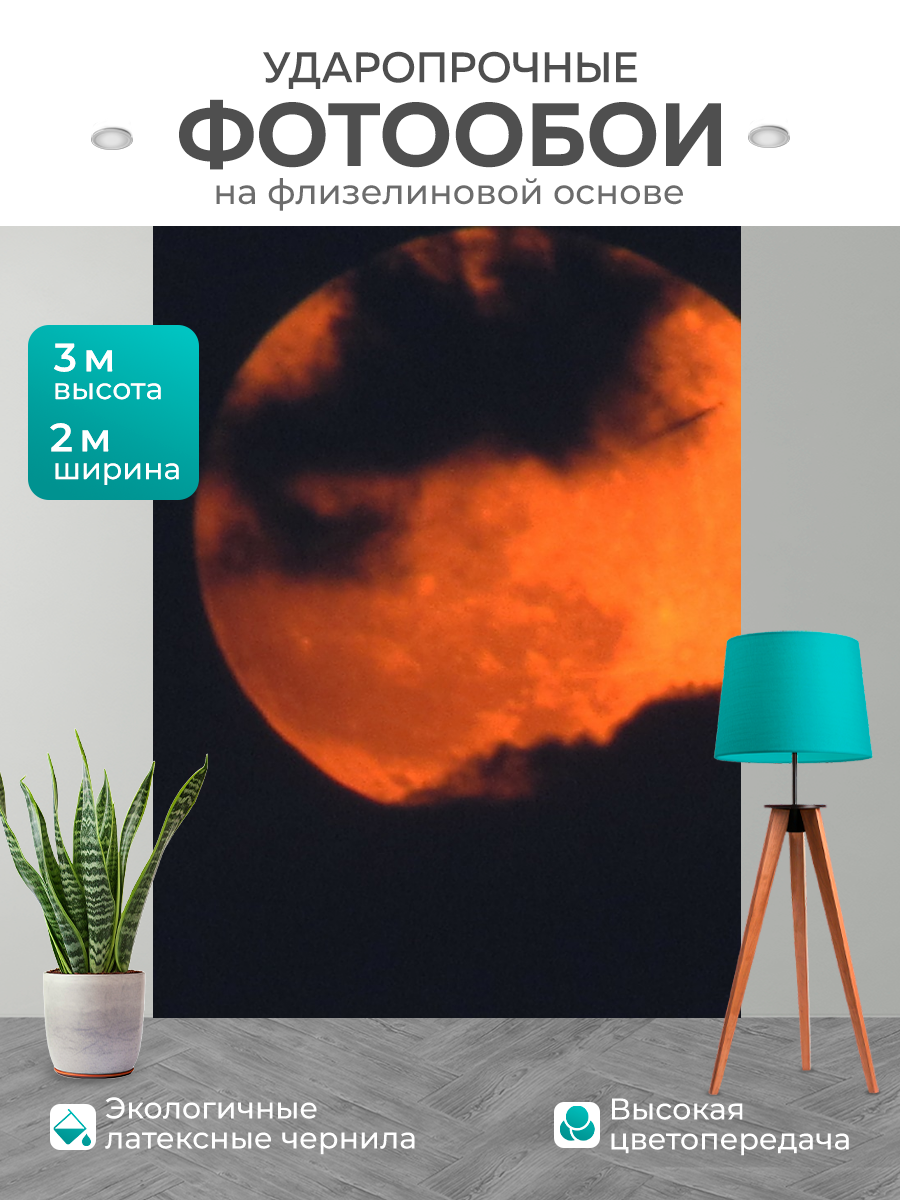 Фотообои моющиеся ударопрочные "Луна, полнолуние, облака вуаль" 200x300 см. флизелиновые на стену