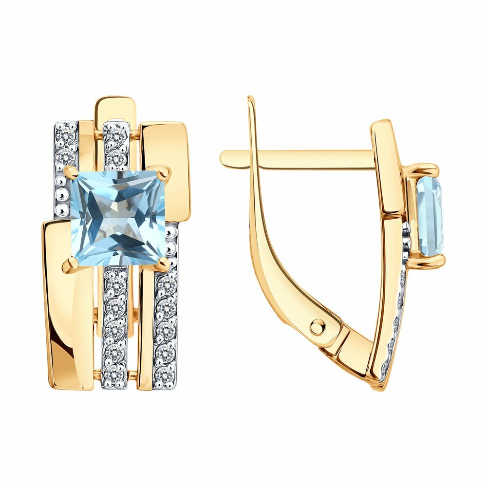 Серьги, красное золото, 585 проба, фианит, топаз